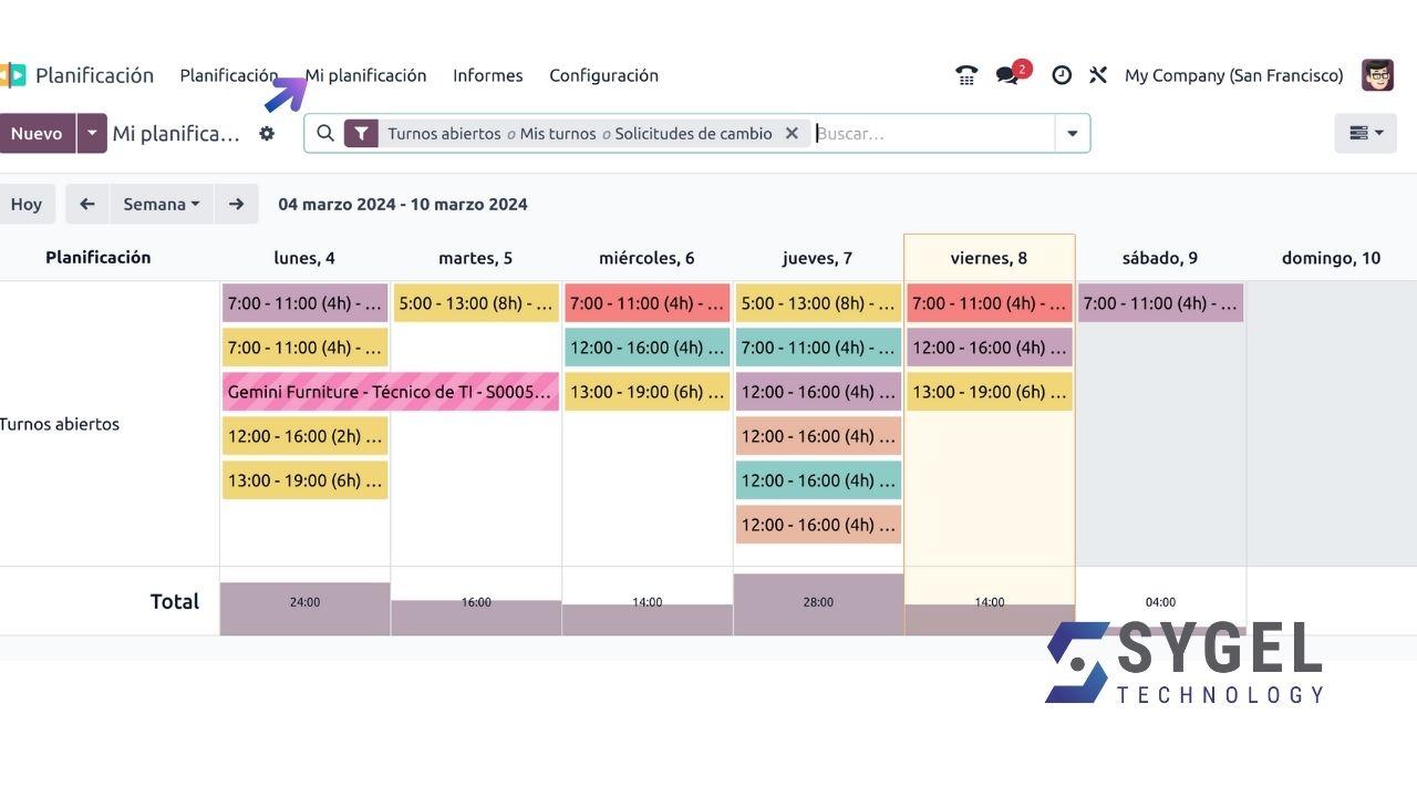 Módulo planning en Odoo | Sygel